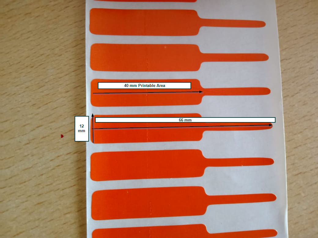 66mm X 10mm (40mm Printable) Jewellery and Optical Orange color Barcode ...