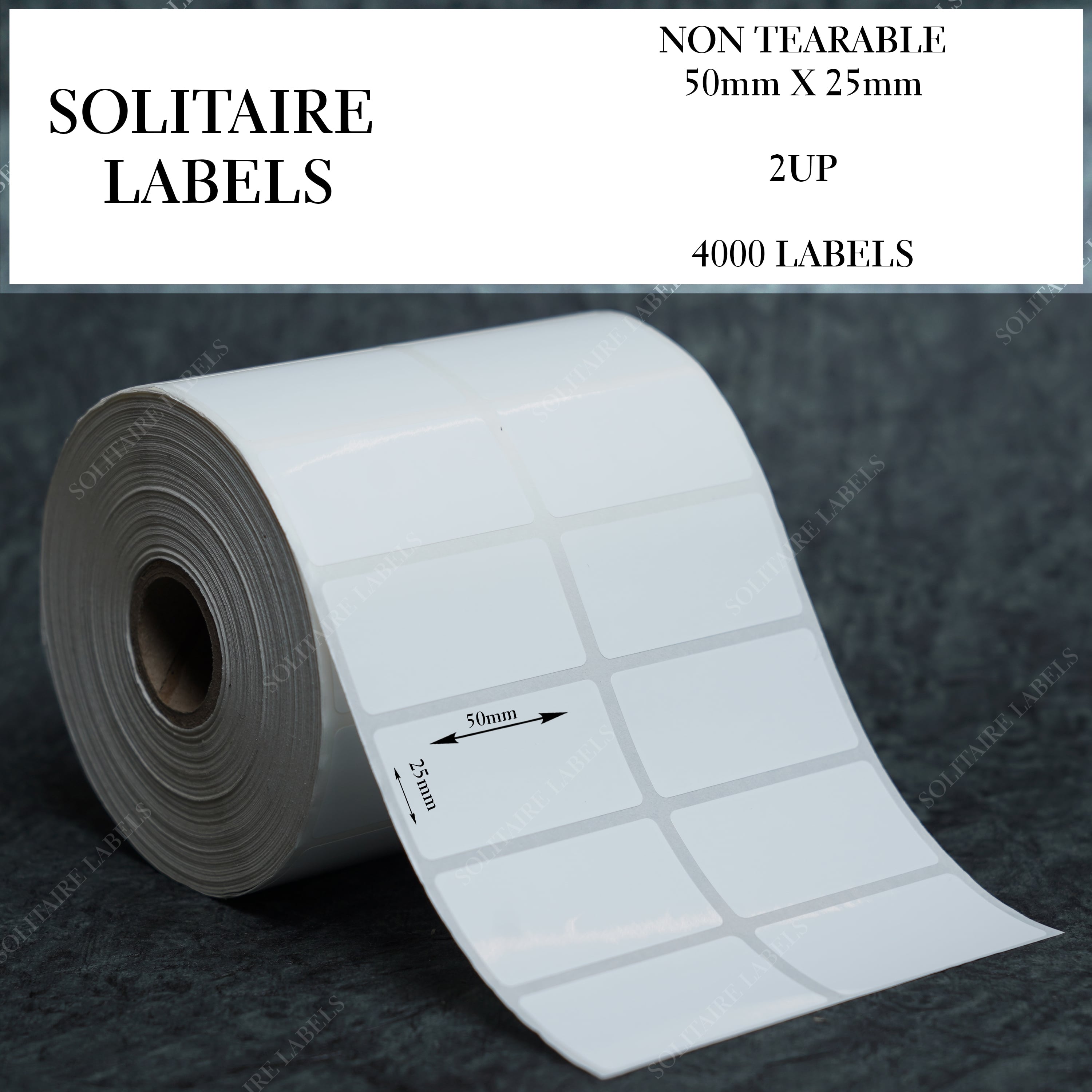 50×25 Non Tearable Glossy Label Sticker, 2UP, 1 roll of 4000 labels ...